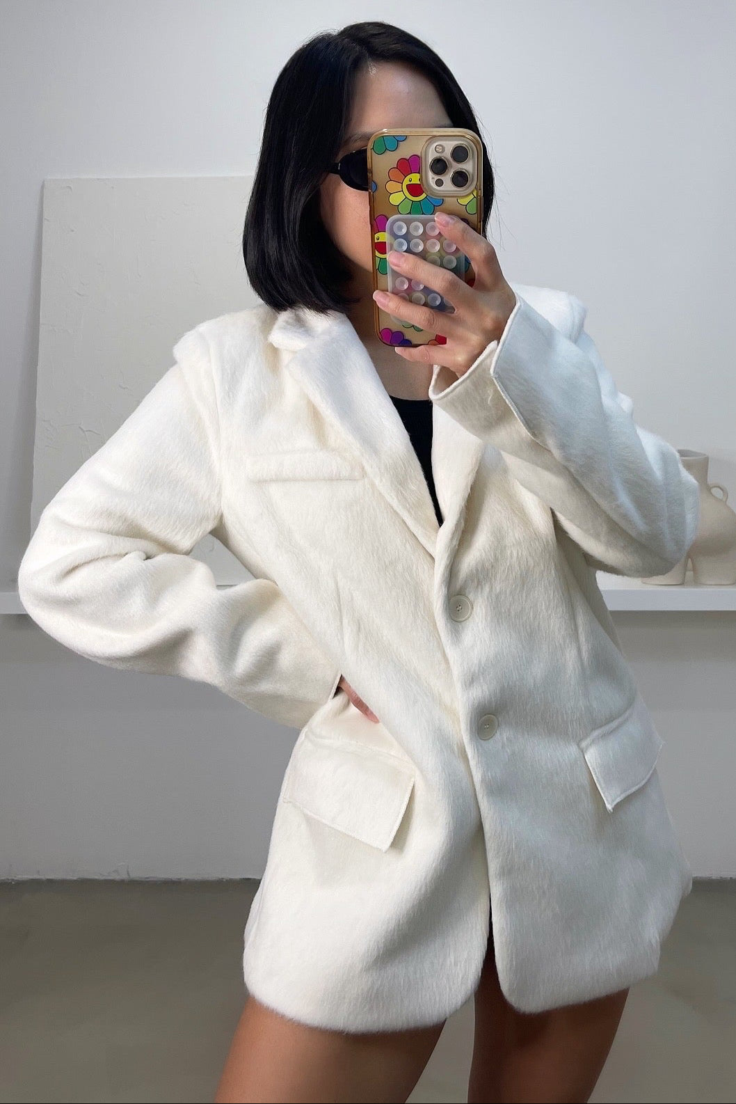 Julia Faux Fur Blazer - Off White – Trice Boutique